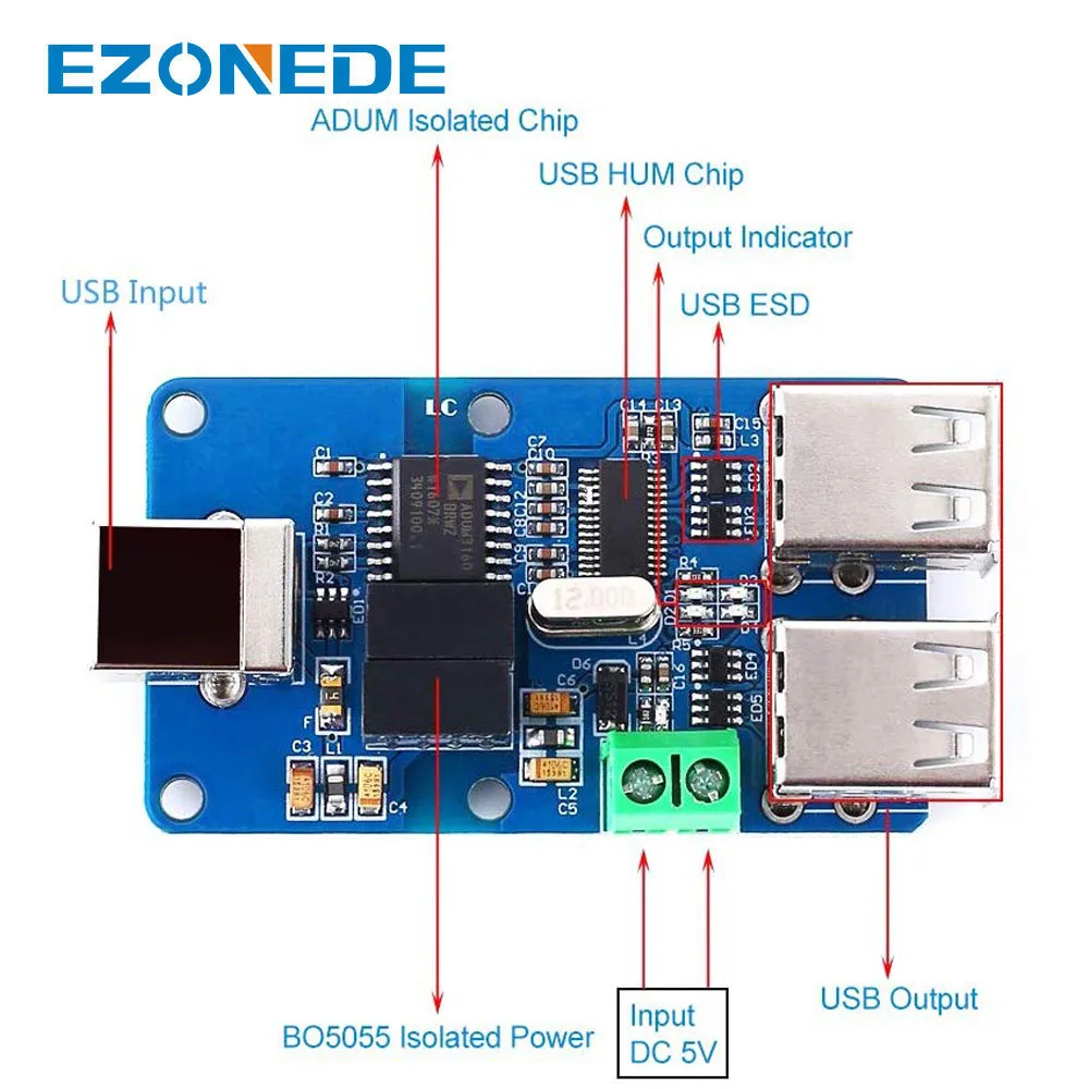 4 Channel USB Isolator - ADUM3160 for Coupling Protection