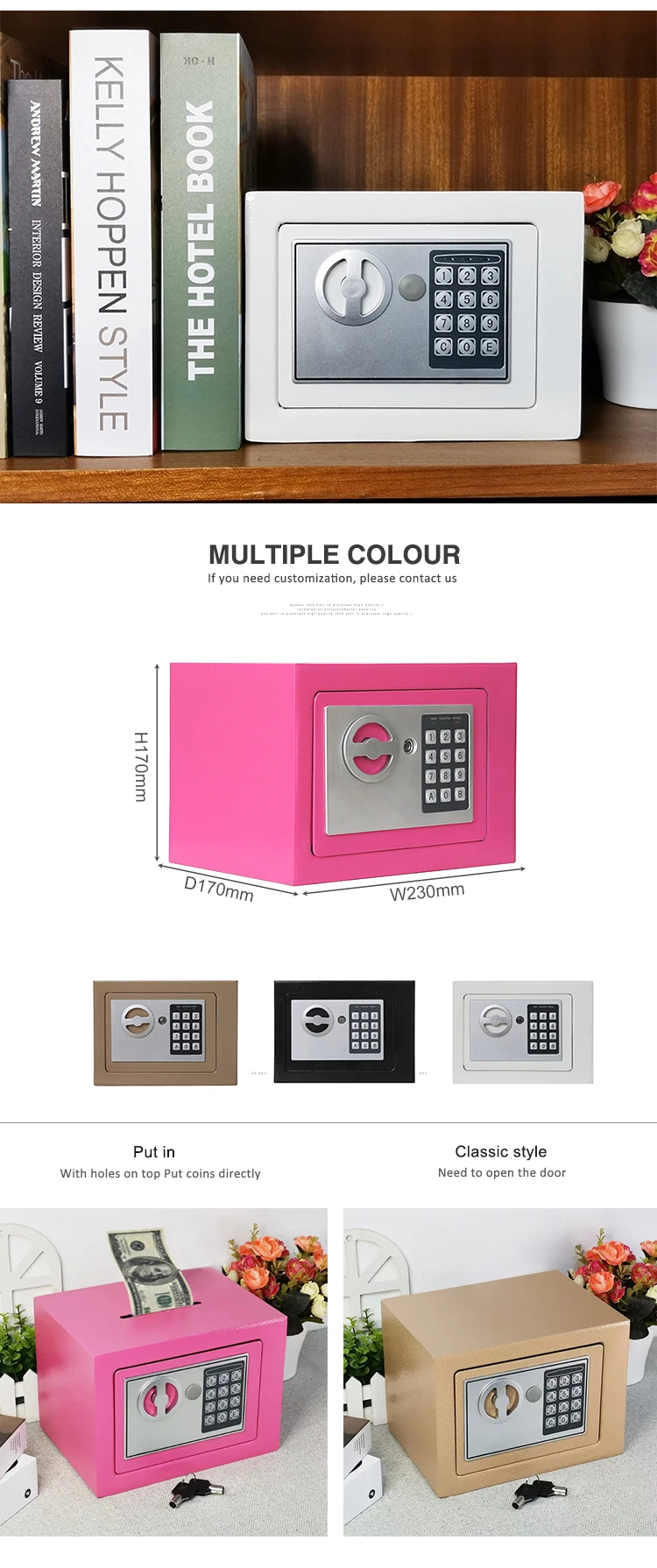 Digital Home Hotel Wall Mounted Deposit Box Mini Fireproof Security ...