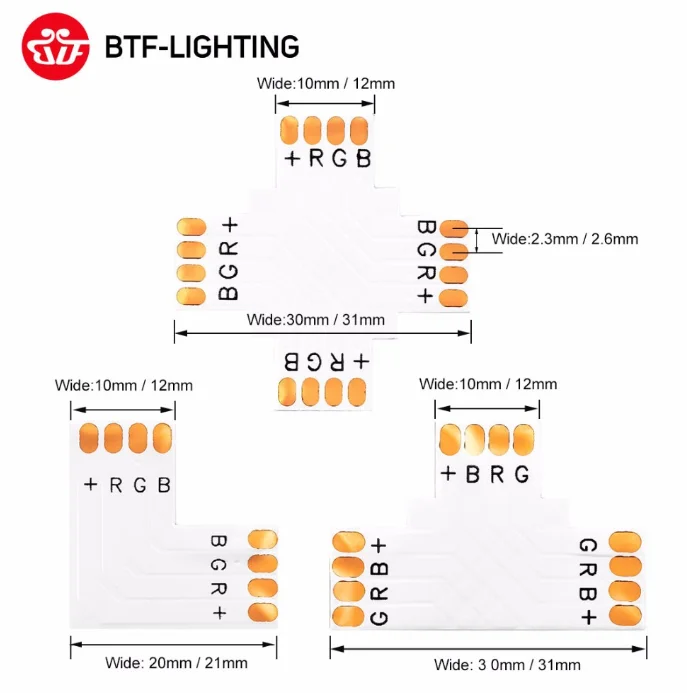 5050 RGB LED Strip Light Corner Connectors - Solderless