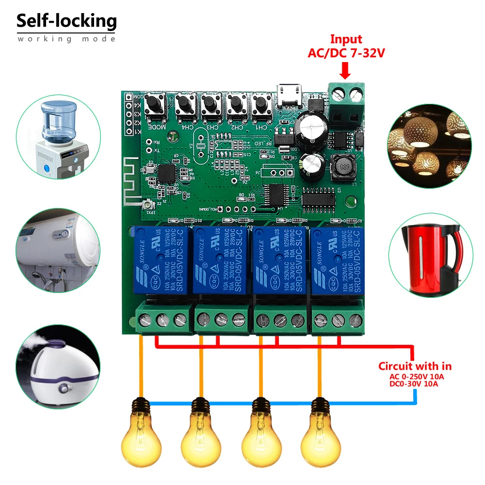 Dc 12v Esp8266 Four Channel Relay Module & Esp-01 Wifi Module For Smart Home Intelligent ...