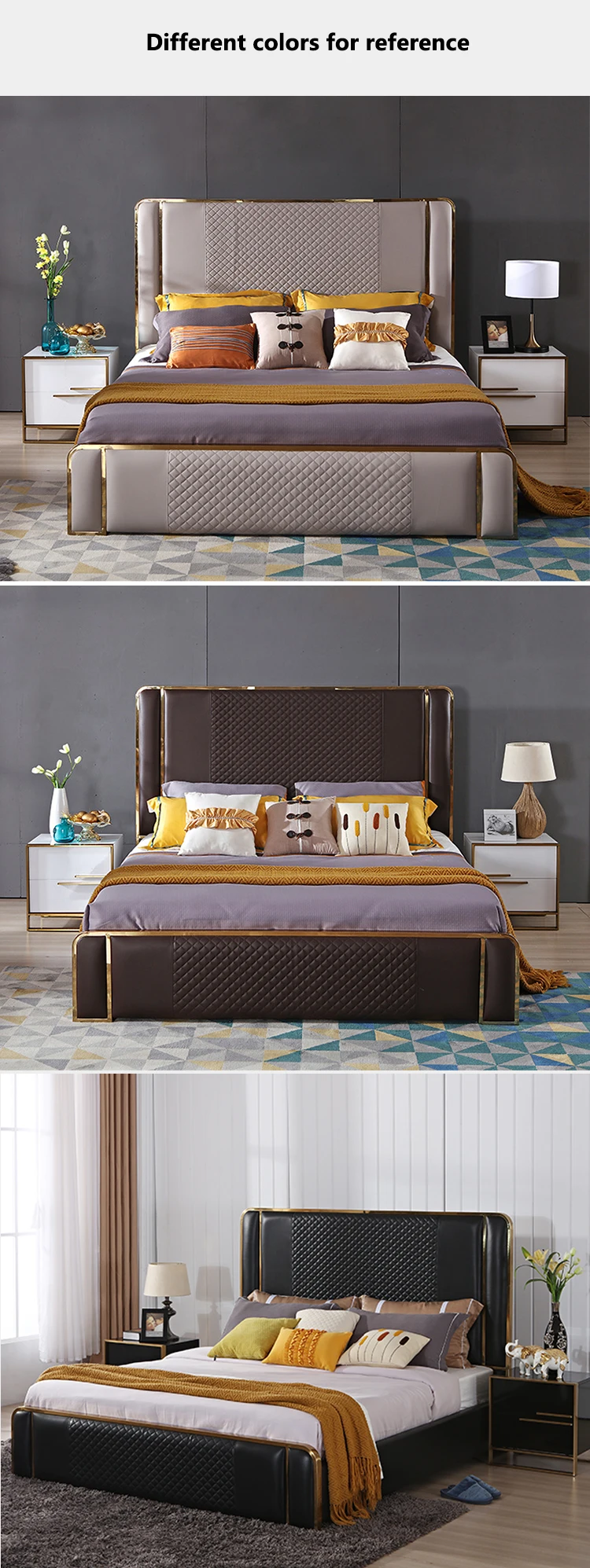Auxford Modern Genuine Leather Solid Wood Unique Soft Bed Frames Queen ...