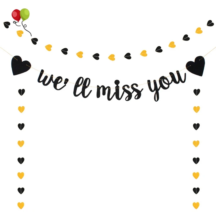 Gold Glitter We Will Miss You Banner Farewell Banners For Retirement ...