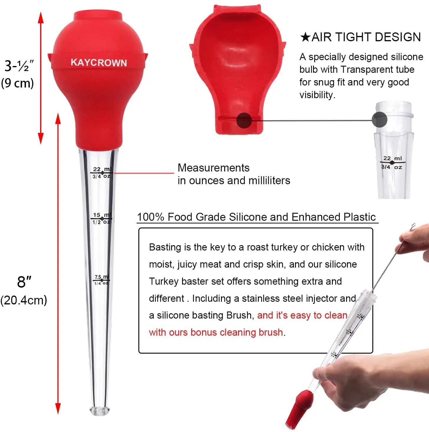 Heat Resistant Silicone Turkey Baster with Cleaning Brush