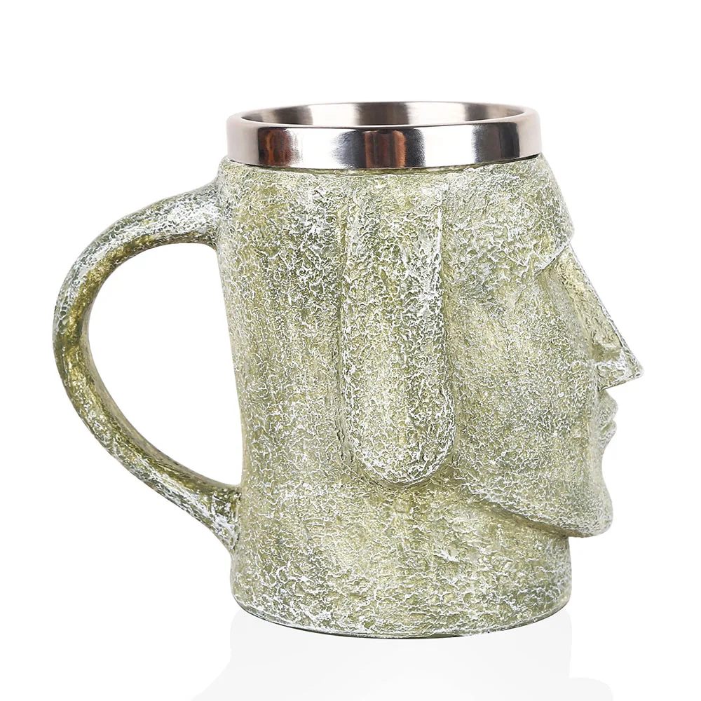 Easter Island Stone Portrait Moai Resin Stainless Steel Cup Beer Mug ...