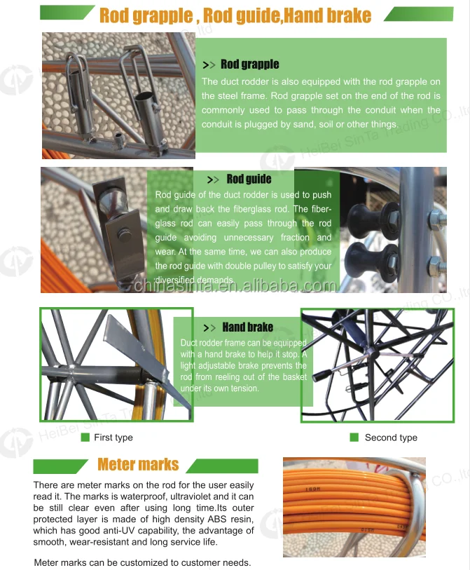 14mm 200m Conduit Traceable Duct Rodding Reel Snake Rod Fiberglass ...