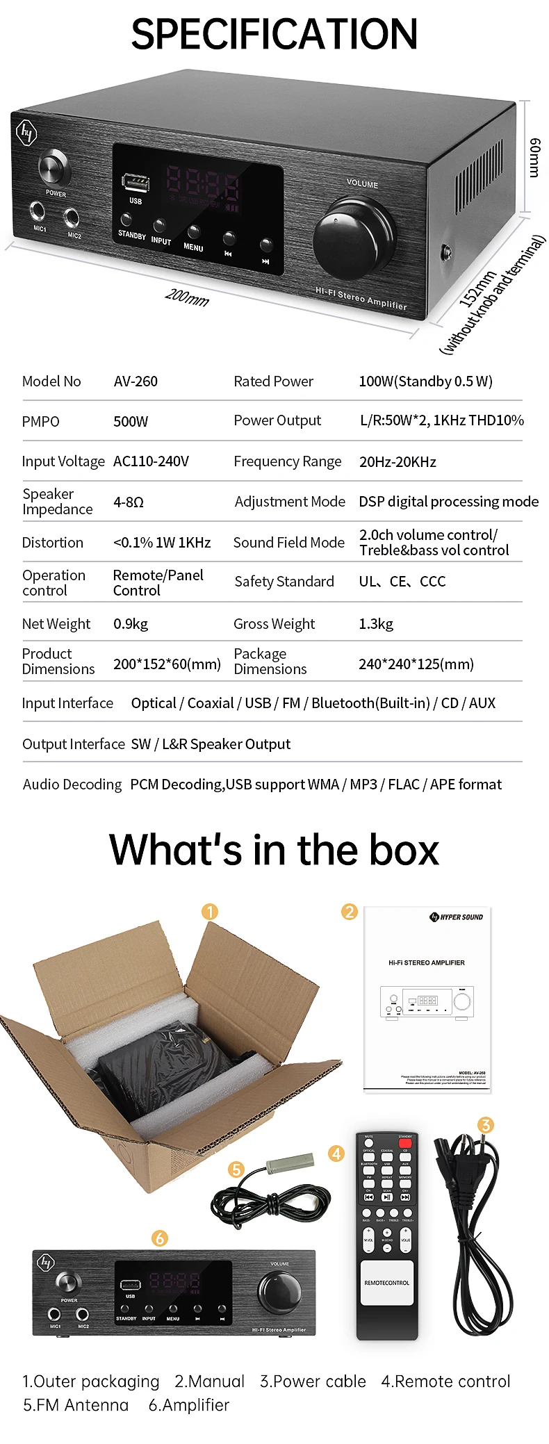 Mini Size D Class 100W Amplifier - Powerful Stereo Sound