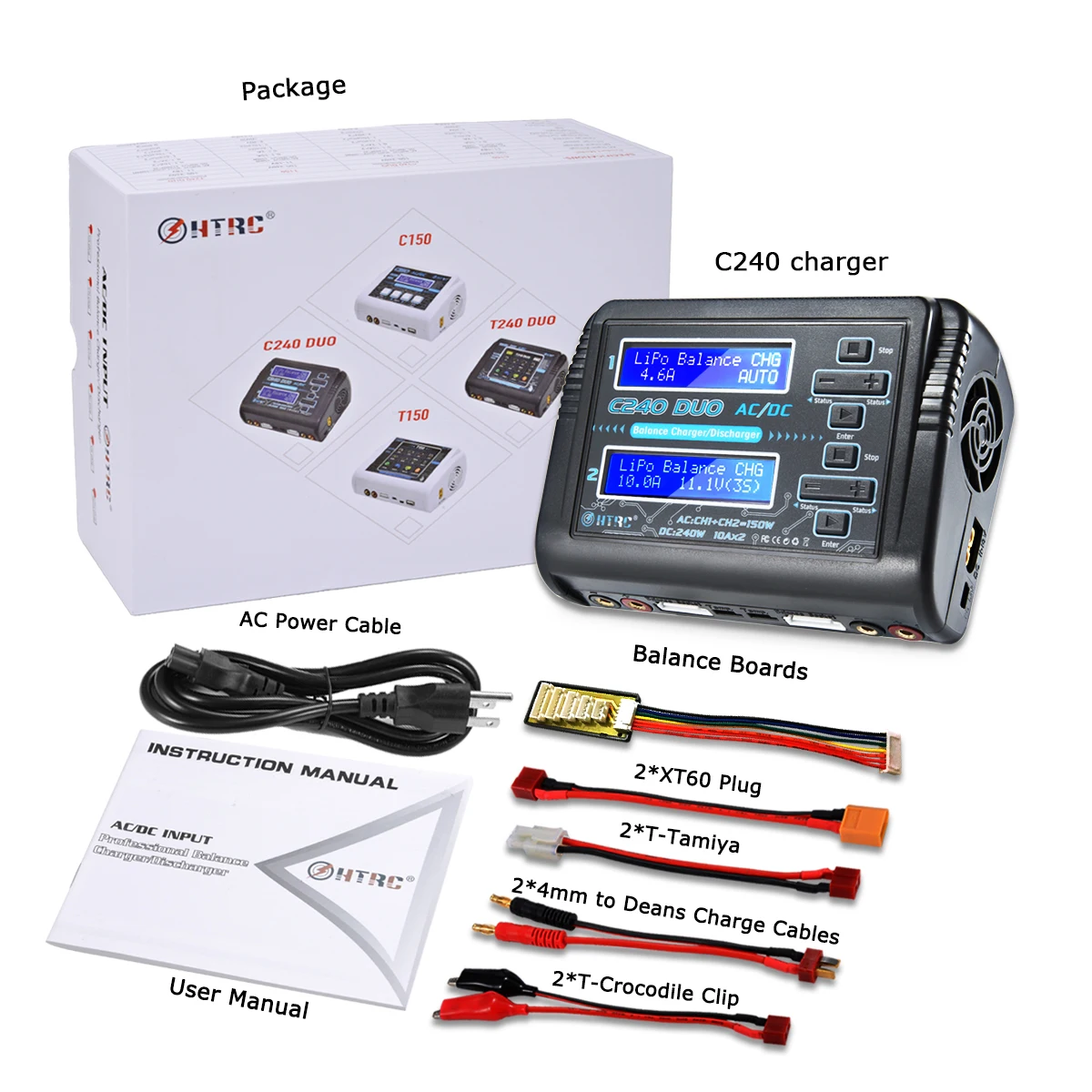 Htrc Rc Balance Battery Charger C240 Duo Ac 150w / Dc 240w 10a For ...