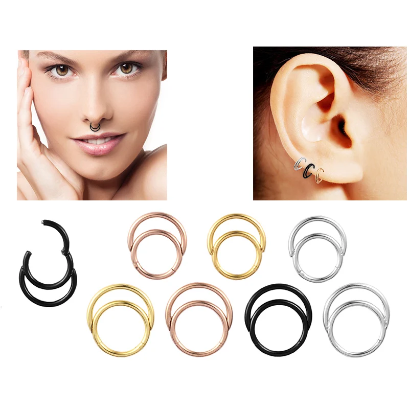 Double Nose Ring Hoop for Single Piercing Loop Nose Ring Spiral Nose ...