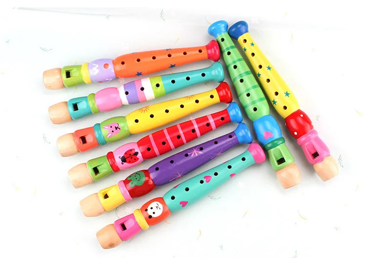 Custom Cartoon Style Education Toy Colorful Kid Wooden Flute Recorder ...