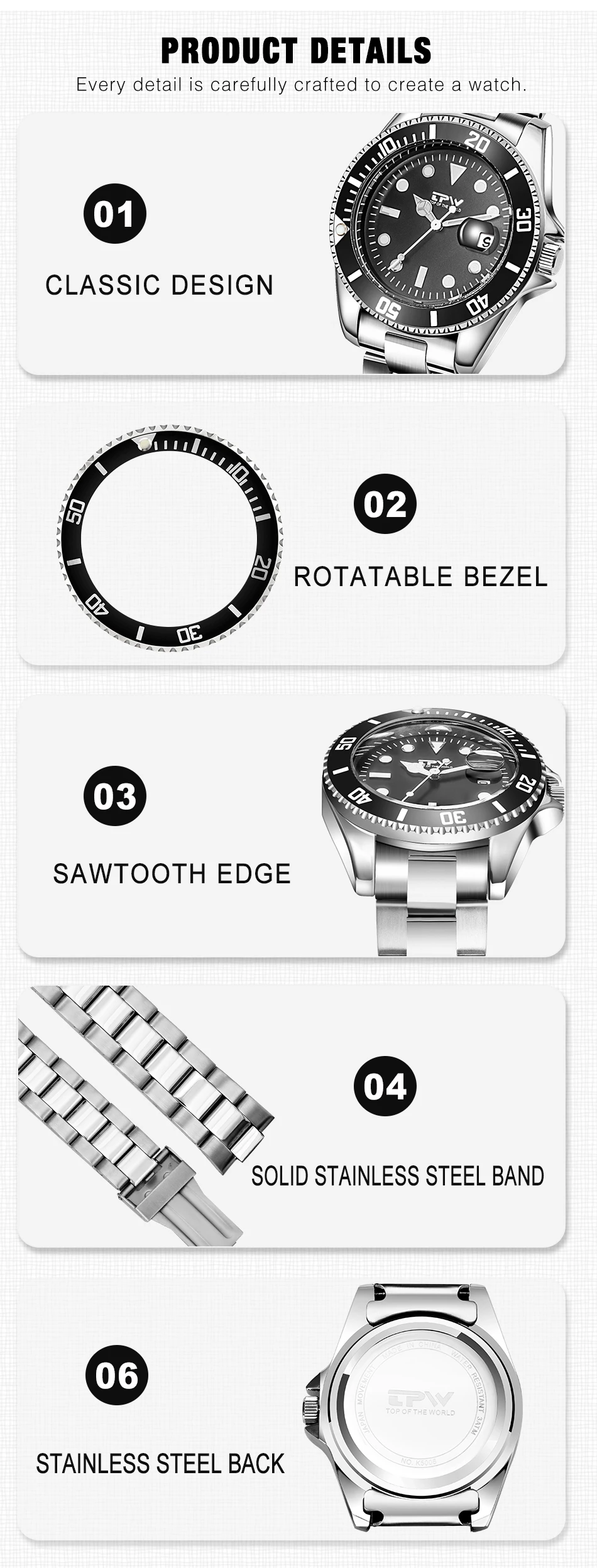 Japan Movt Quartz Branded Watch Stainless Steel Back Custom Automatic ...