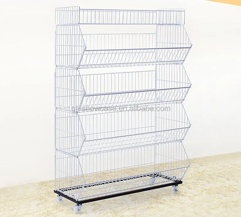 Wire Mesh Storage Stacking Display Cage Stand With Wheels Convenience ...
