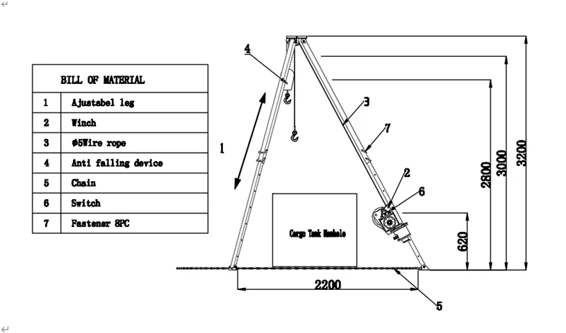 Pneumatic Casualty Winch Lifting 250kg Pneumatic Tripod Winch Marine Or ...