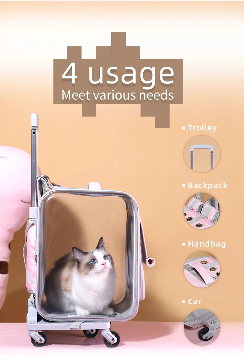 Petseek Cat Backpack Cat Carrier Cage Trolley Wheeled Trolley Large Pet ...