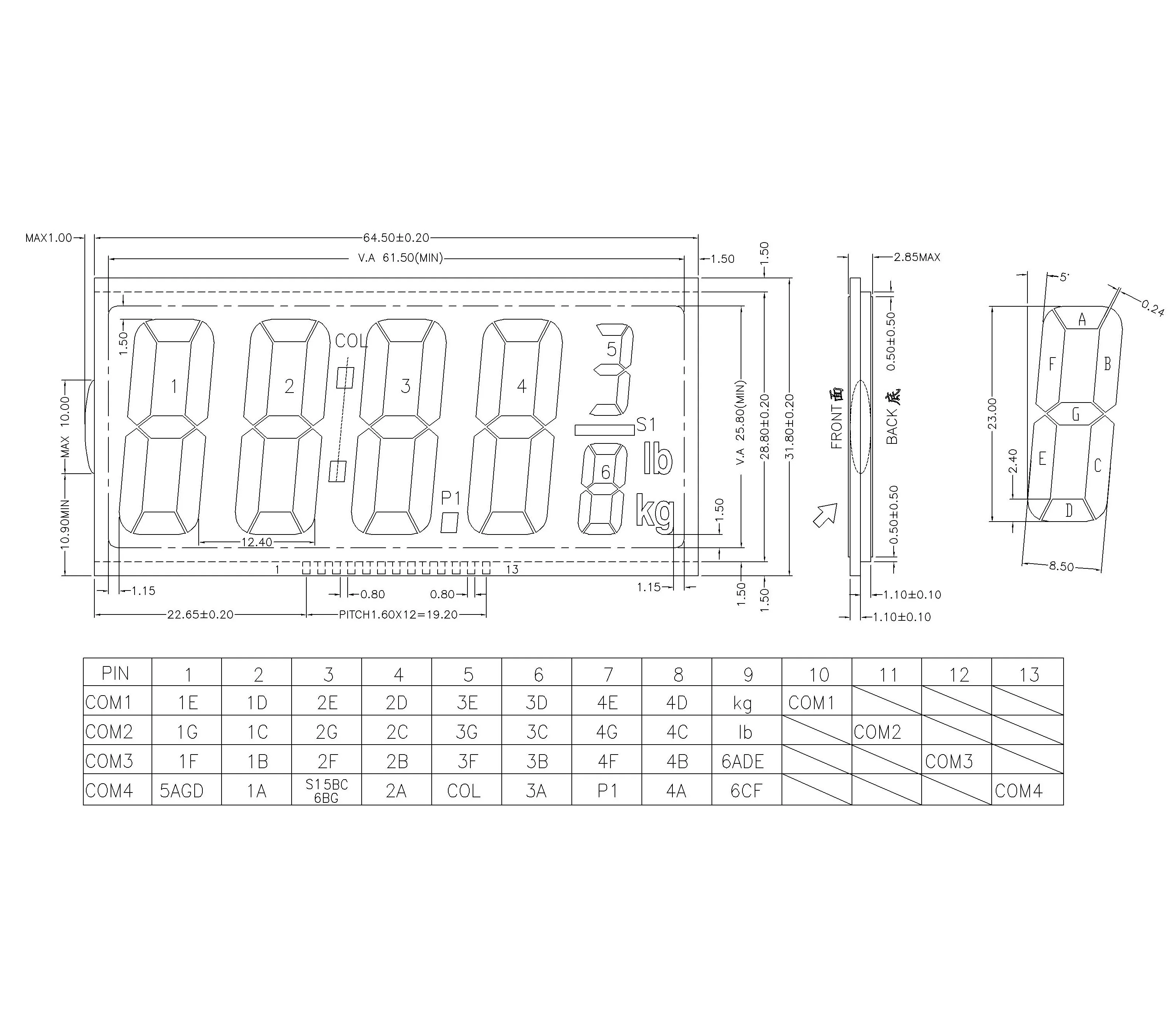 7 Segment LCD Display - 4 Digit Weighing Scale Indicator