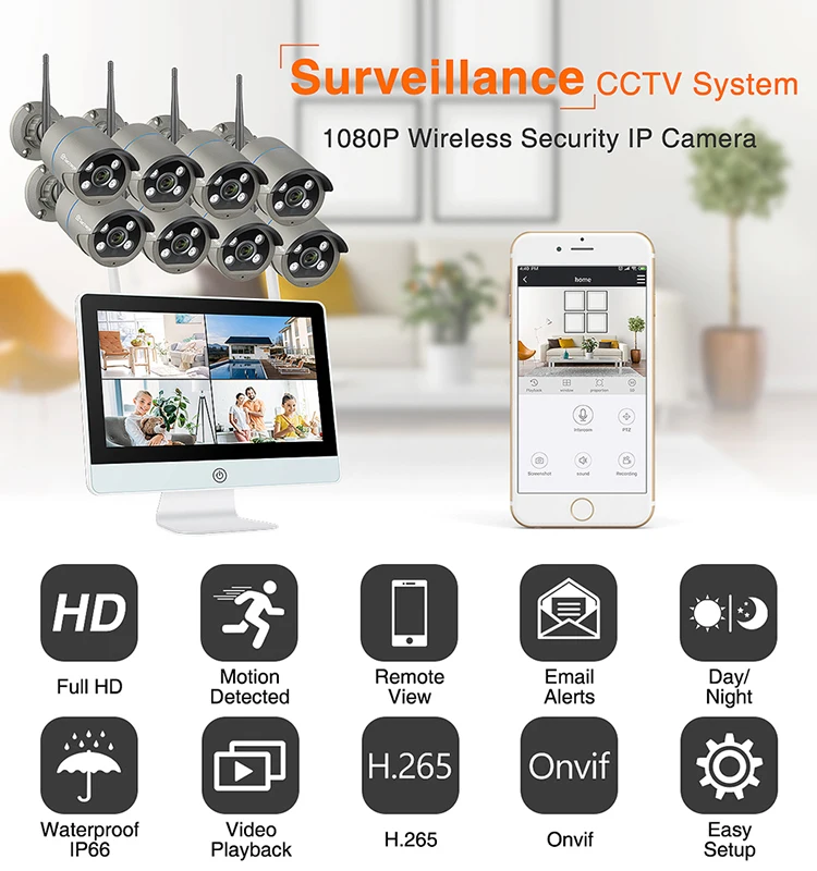 8ch 1080p Wireless Lcd Monitor Screen Nvr Kits 12v 1080p Ir Home Two ...