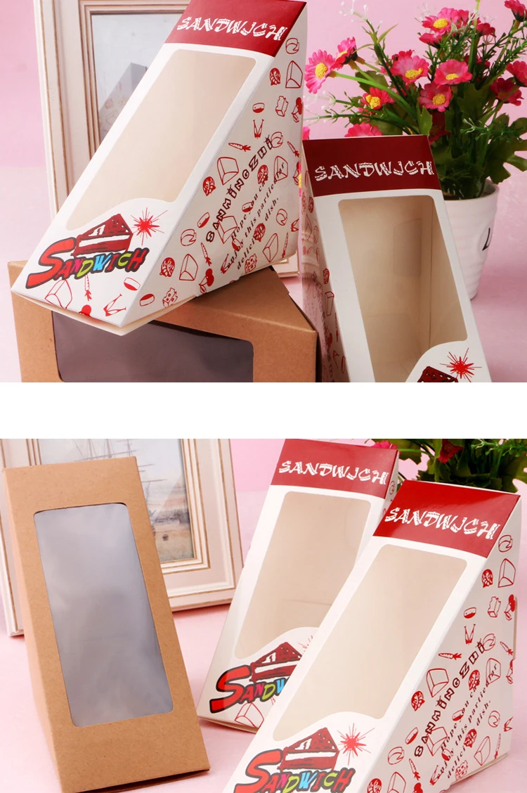 Custom Design Kraft Paper Wedge Shaped Sandwich Box With Window - Buy ...
