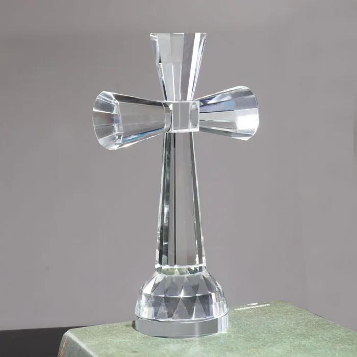 Clear Crystal Glass Standing Cross MH-15550 - Art & Collectible