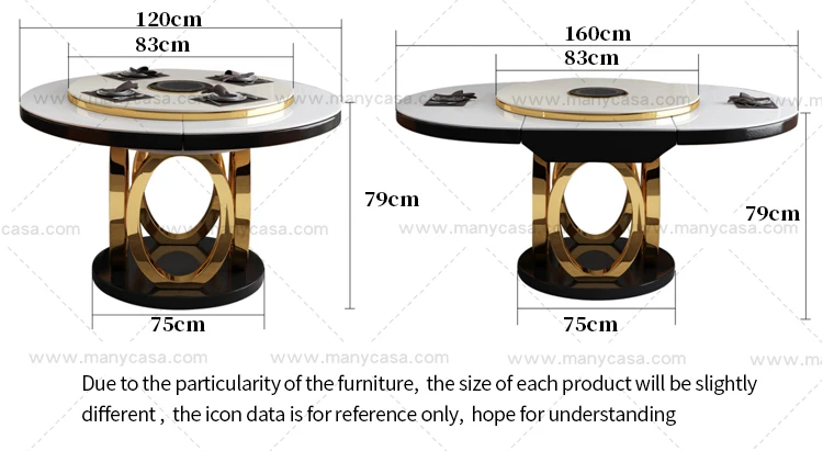 Extendable Rotating Table Restaurant Stainless Steel Base Round Marble ...