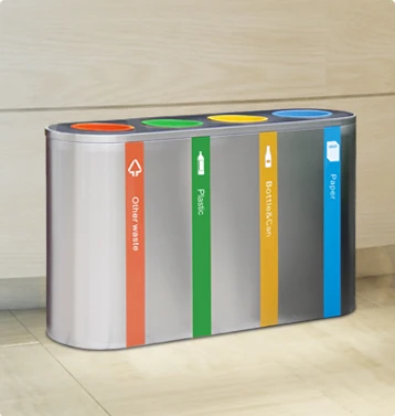 4 Compartments Dual Separate Recycling Bins - Stainless Steel