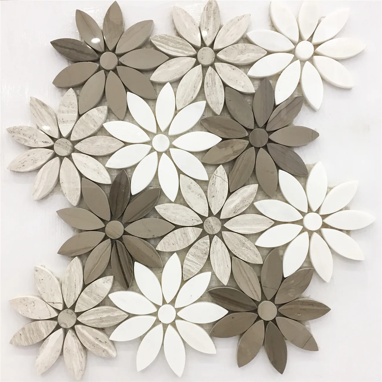 Italian Carrara White Daisy Flower Pattern Ceramic Mosaic Tile