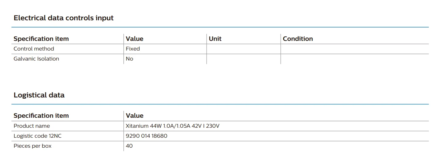 Philips Indoor Led Driver Philips Xitanium G2 44w 1.0a/1.05a 42v ...