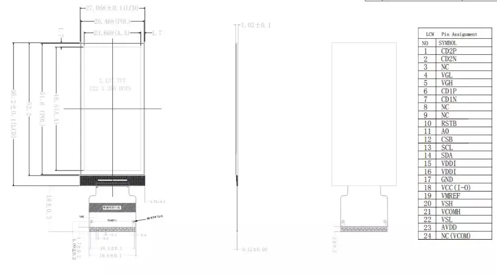 2.13" Reflective TFT Display with Low Power - Monochrome