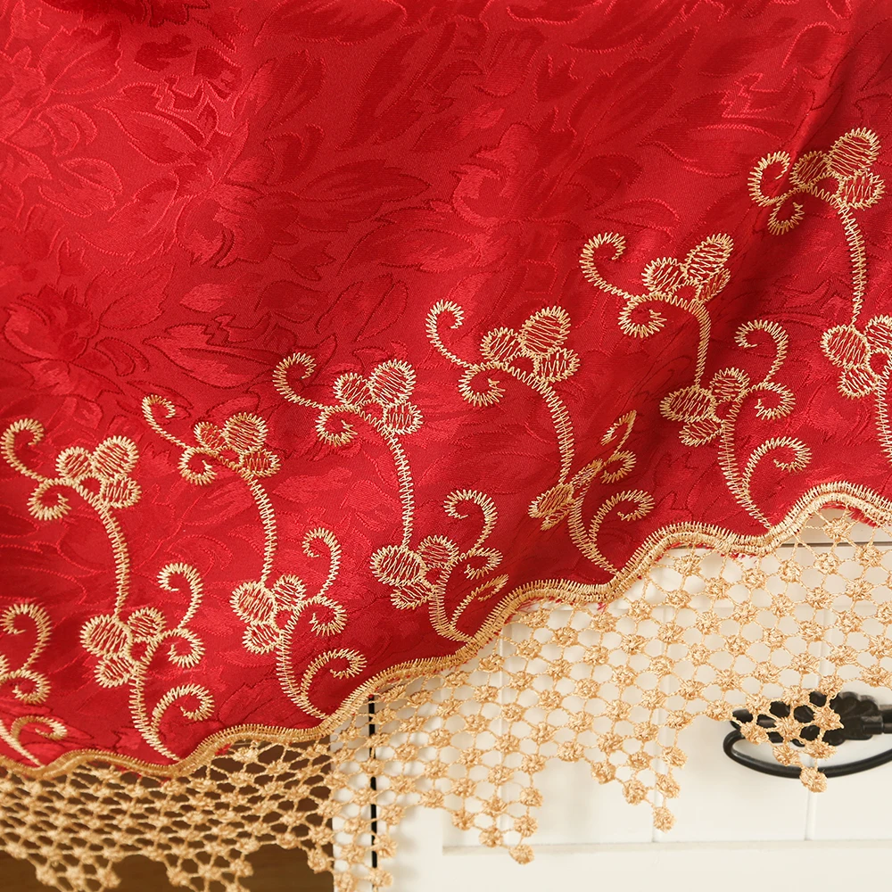 2020 Luxury European Embroidered Red Lace Curtain For Living Room With ...