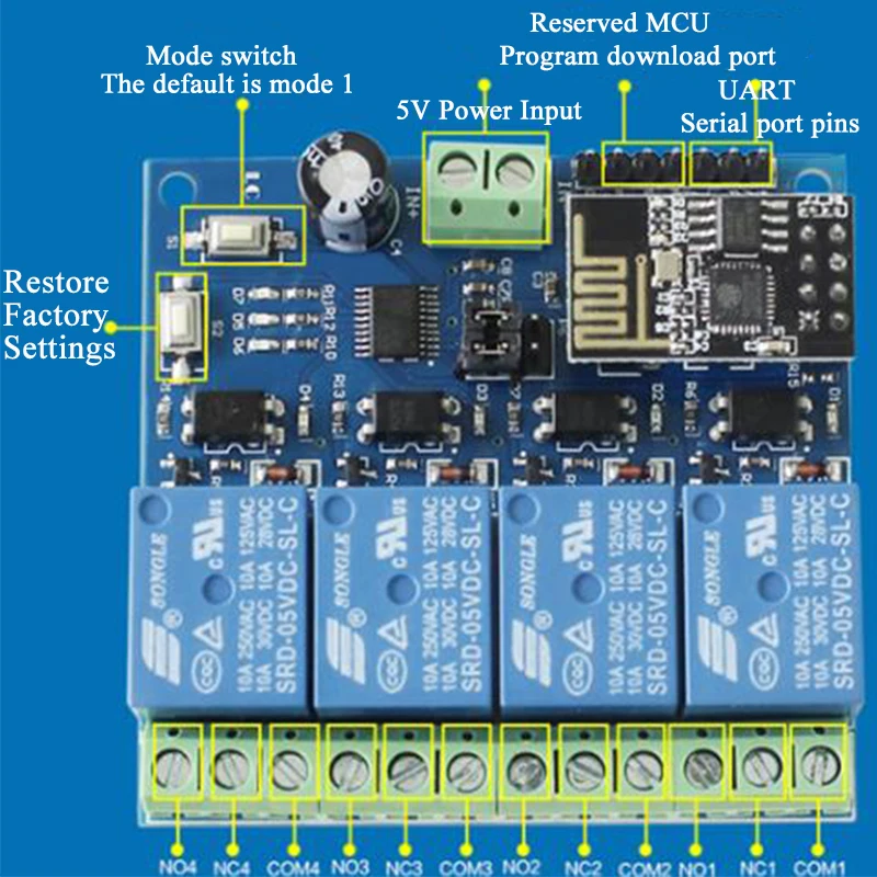 ESP8266 ESP-01 5V 12V для 1, 2, 4, таким образом, Wi-Fi, релейный ...