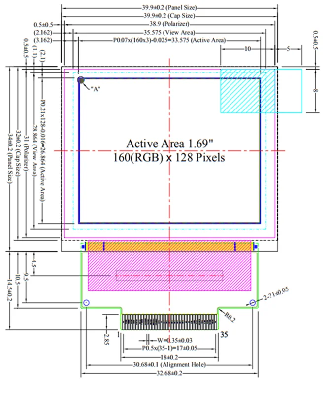 1.69 Inch Full Color OLED Display - 160x128 Resolution