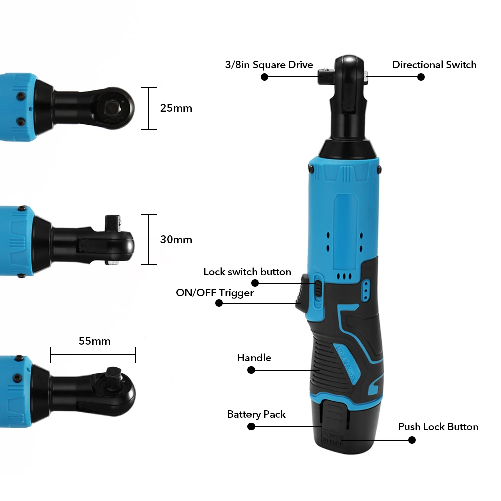 12v Cordless Electric Ratchet Wrench Portable Multifunctional 3/8 Inch ...