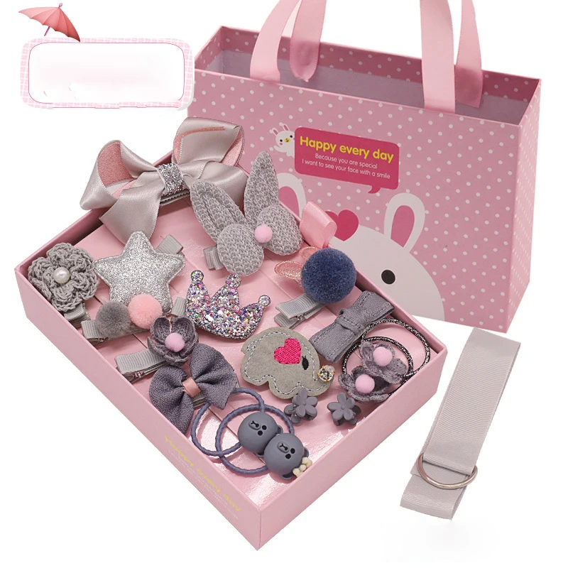 18-piece Set of Cute Elastic Hair Clips and Bow Accessories