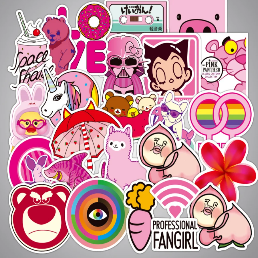 50pcs Cute Girl Pink Laptop Stickers Lovely Trendy Kids Vinyl Computer ...