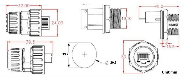 LLT Panel Mount RJ45 Connectors - IP67 IP68 Waterproof
