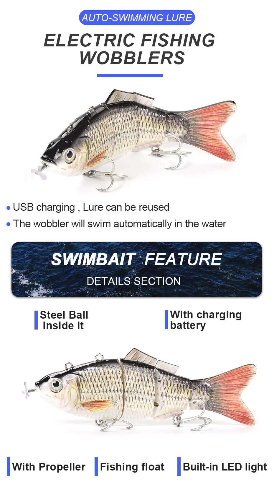 Lureking 2020 New Electric Self Swimming Fishing Lure Wobblers 4 ...