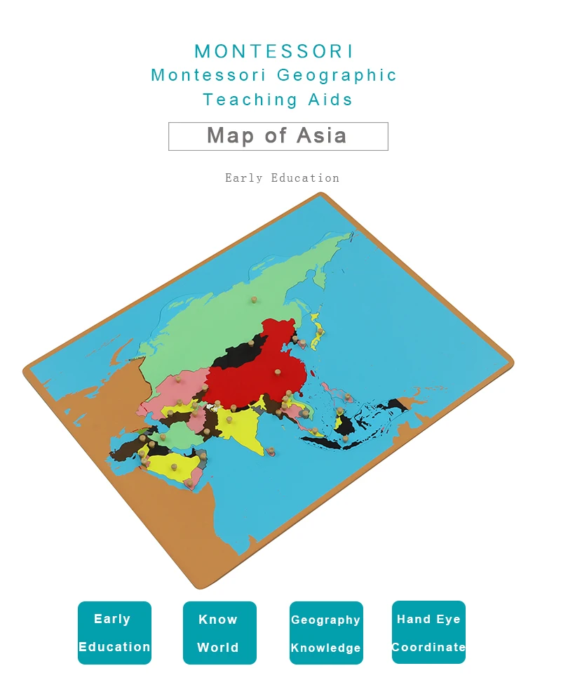 GE012 Puzzle Map of Asia Montessori Materials Educational Wooden Toy ...