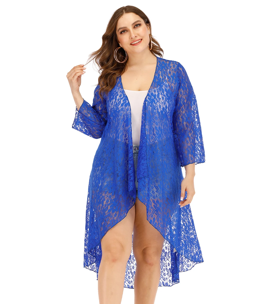 Plus Size Woman See-through Anti-uv Summer Lace Beach Bikini Cover Up ...