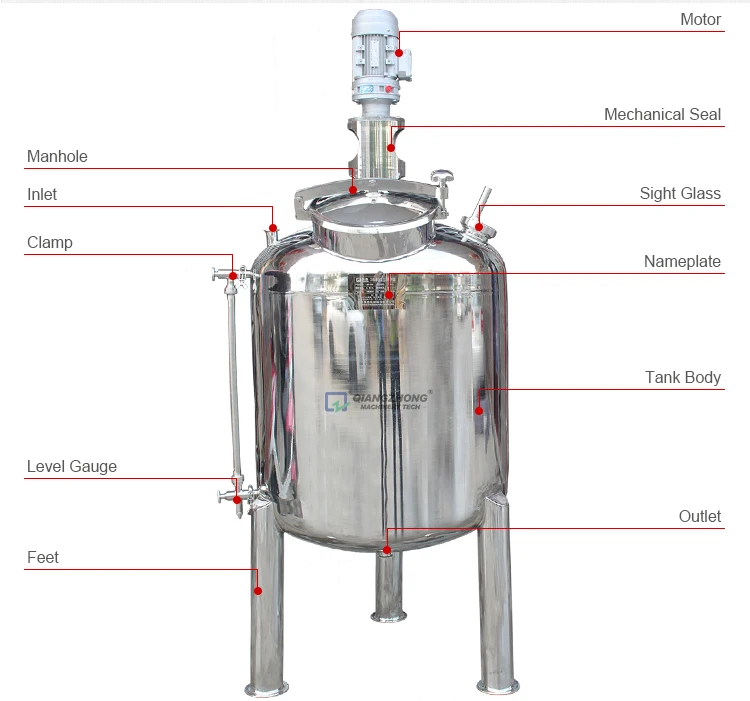 1000 Liters Liquid Mixing Tank Stainless Steel For Cosmetics ...