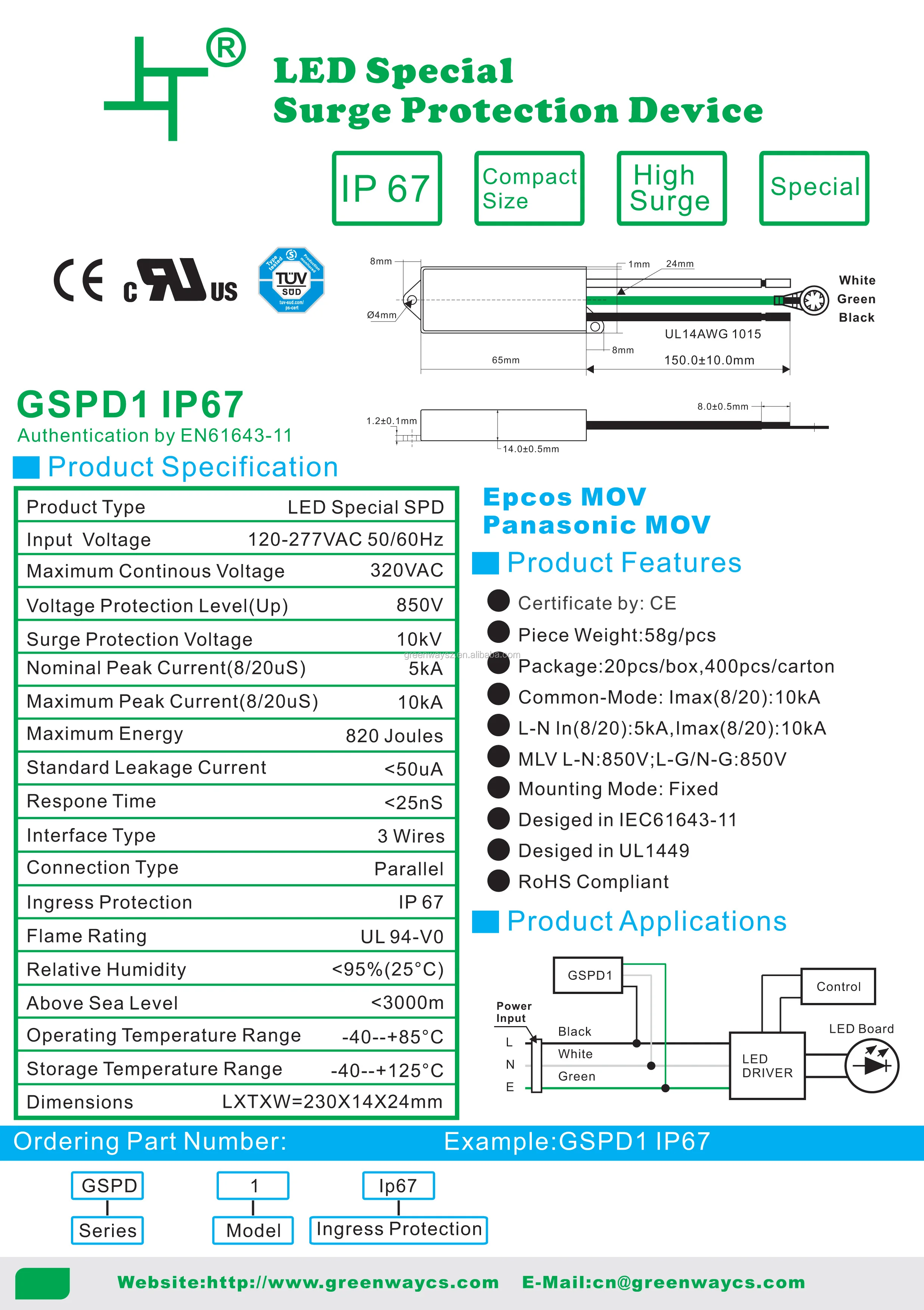 High Quality Gspd Series 120 - 277vac 20kv 20ka Lightning Mini Spd ...