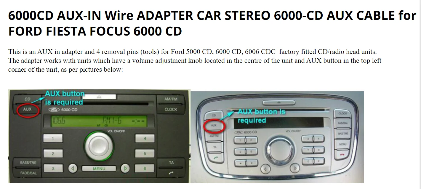 6000cd Aux-in Wire Adapter Car Stereo For Ford 3.5mm - Buy Aux-in Wire ...