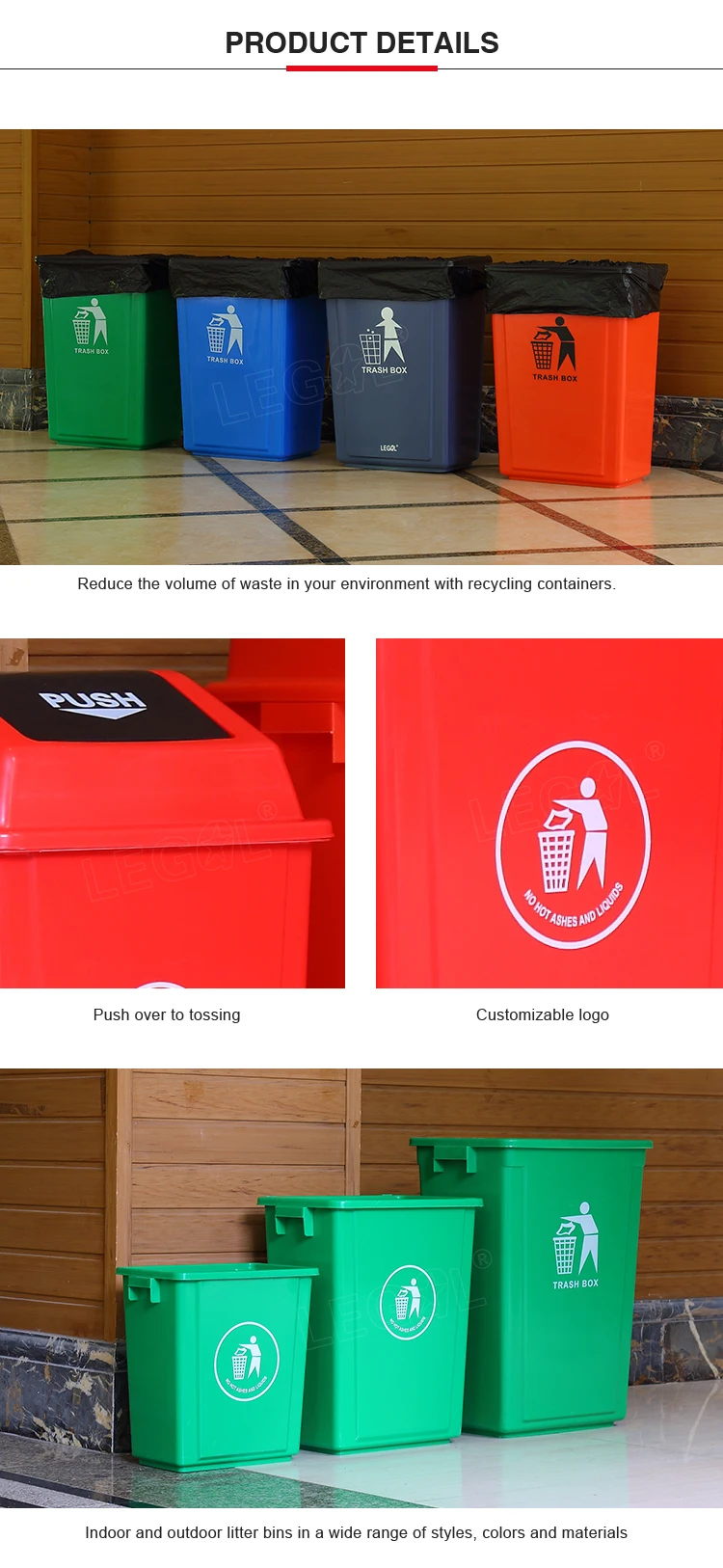 60l Plastic Public Plastic Waste Recycling Sorting Bins| Alibaba.com