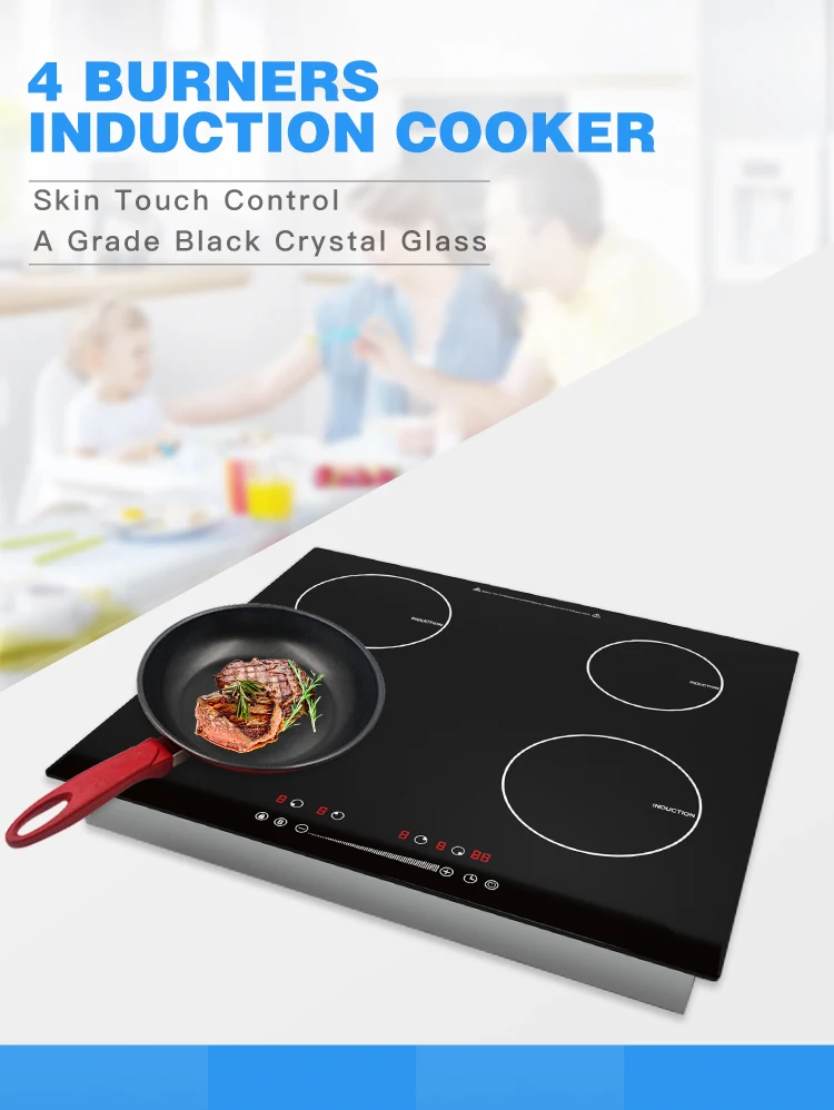 6000w Induction Stove with Built-in 4 Burners & Digital Display