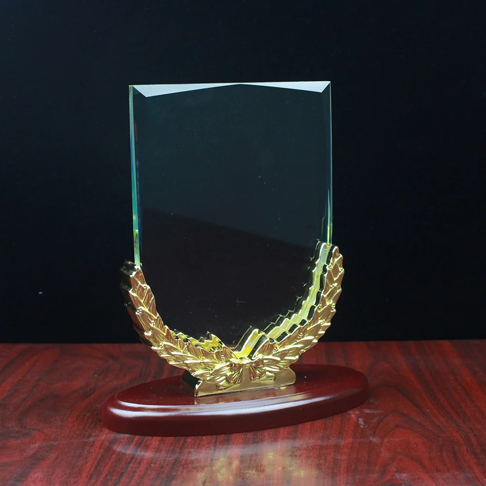 Honorable Glass Shield Award with Wooden Base - Graduation Gift