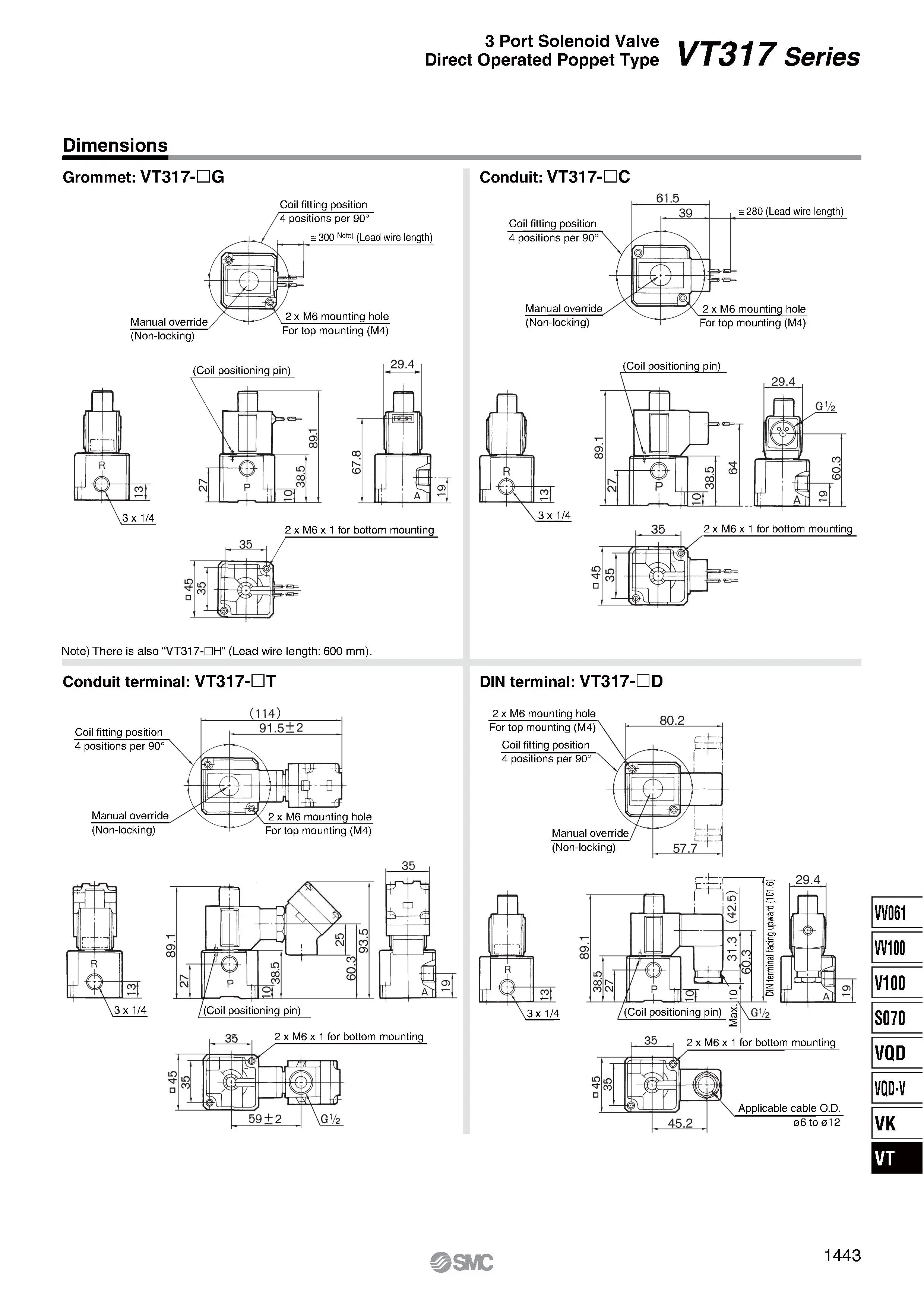 Direct Operated Poppet Type 3 Port Solenoid Valve SMC VT317 Series for Pneumatic Applications in ...
