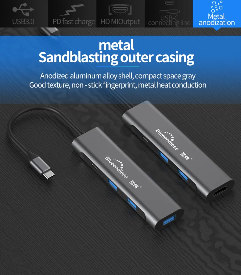 Blueendless Usb C Hub 4-in-1 Multiport Adapter Dock With 4k Output Usb ...