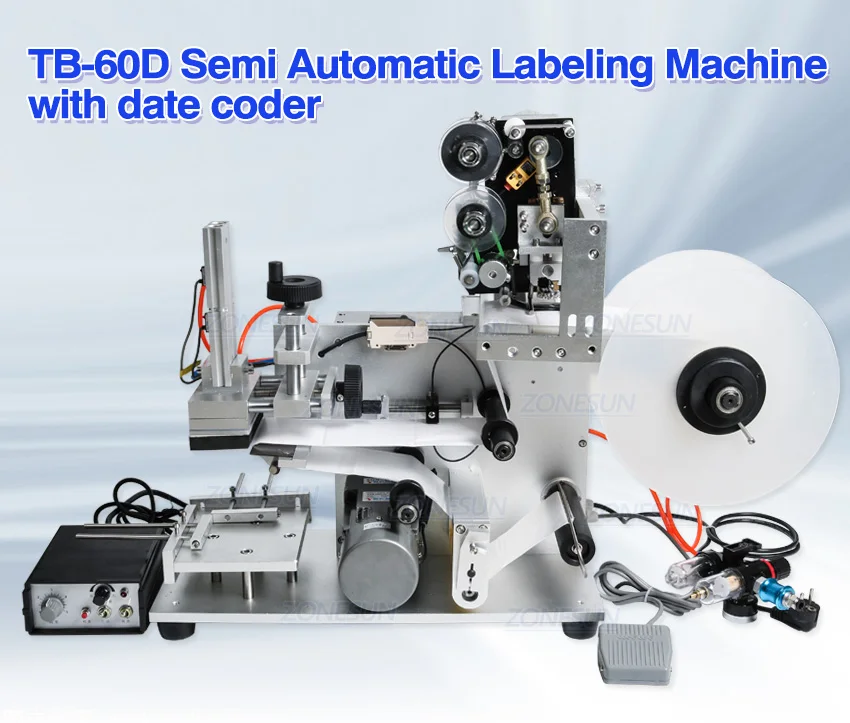 ZONESUN Semi Automatic Digital Adhesive Paper Sticker Vial Can Flat ...