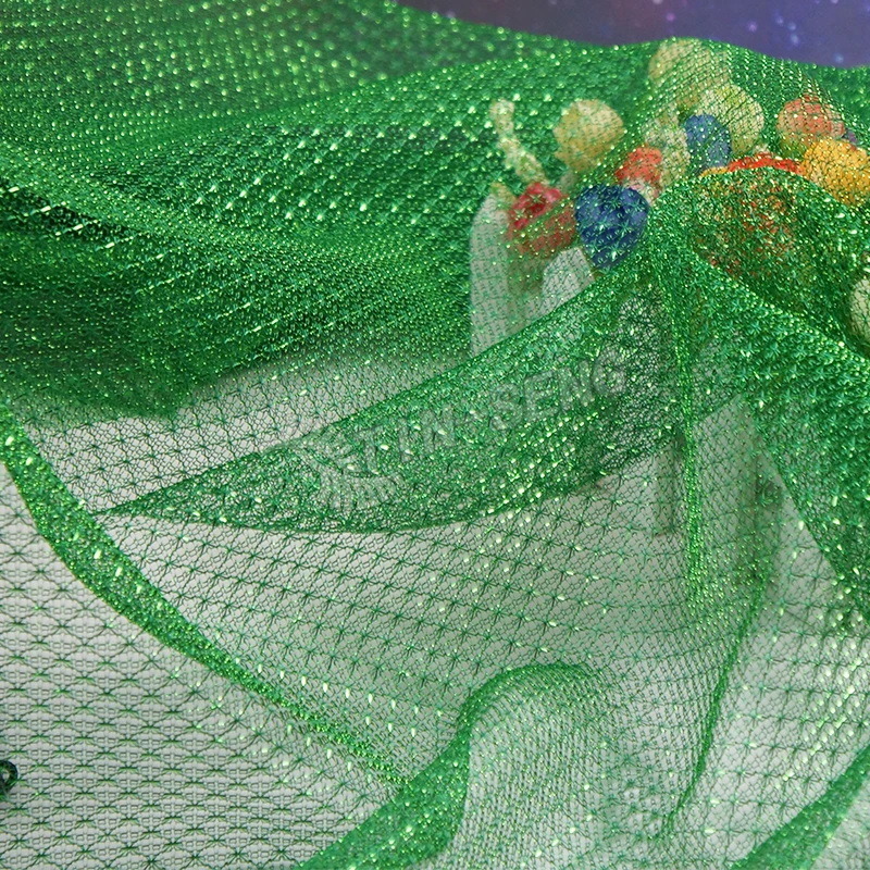 Green Shiny Lurex Fishnet Mesh Fabric for Holiday Decoration
