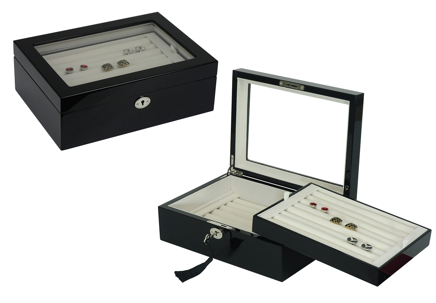 High Glossy Locked Set Wooden Jewelry Box Cufflink Display Box 72 Pairs ...