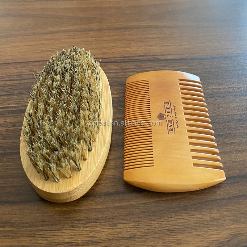 Beard Comb And Brush Set Men's Wooden Beard Shaping Tool Perfect Facial ...