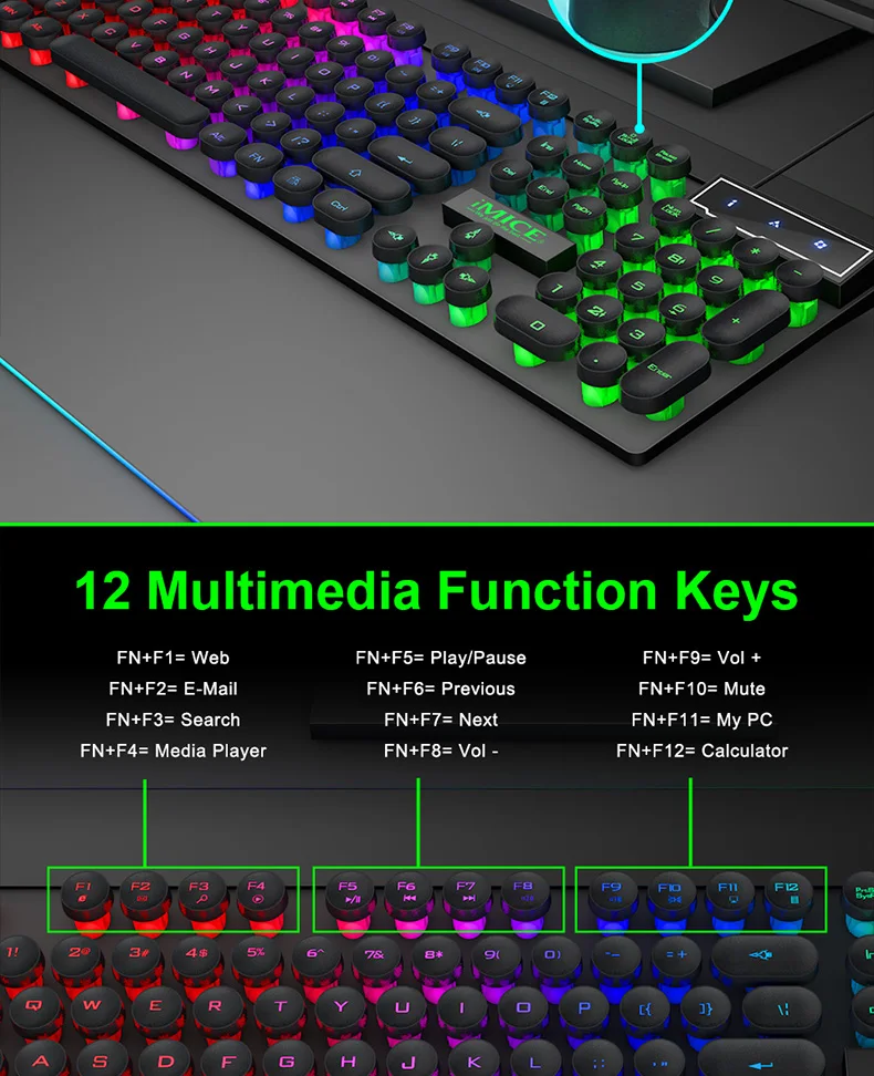 IMICE AK-800 Desktop Punk USB Keyboard Machinery Feel Floating Round ...