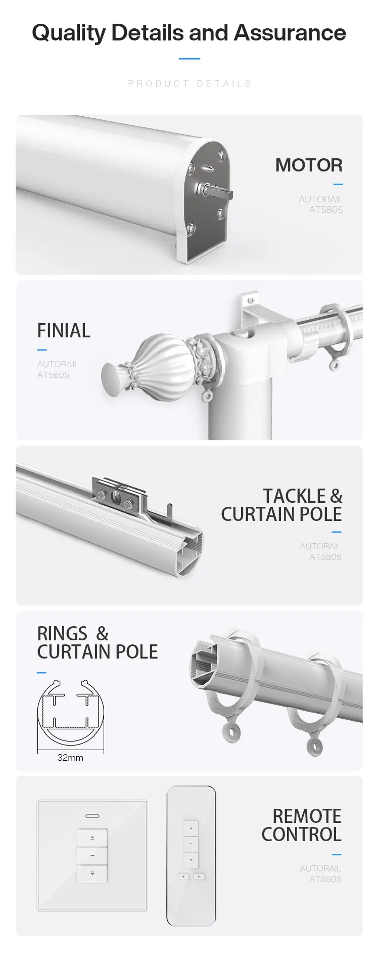 Home Decor Remote Control Automatic Motorized Electric Double Curtain ...